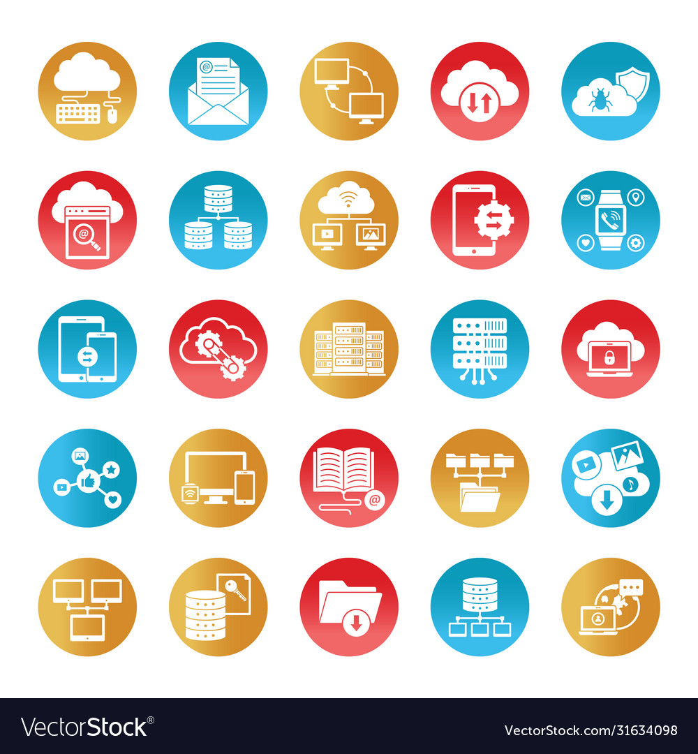 Data and networking icons set every single Vector Image