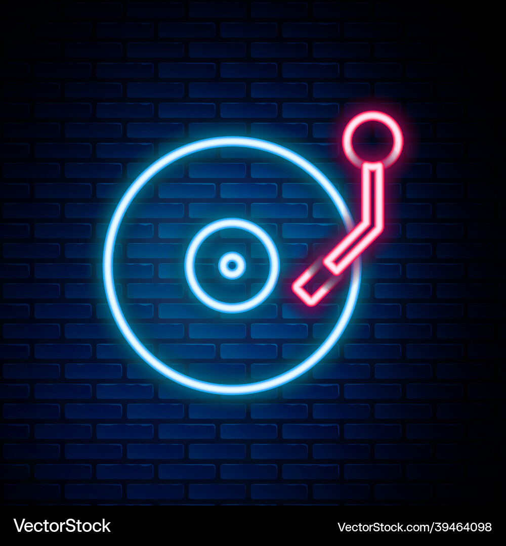 Glowing neon line vinyl player with a vinyl disk Vector Image