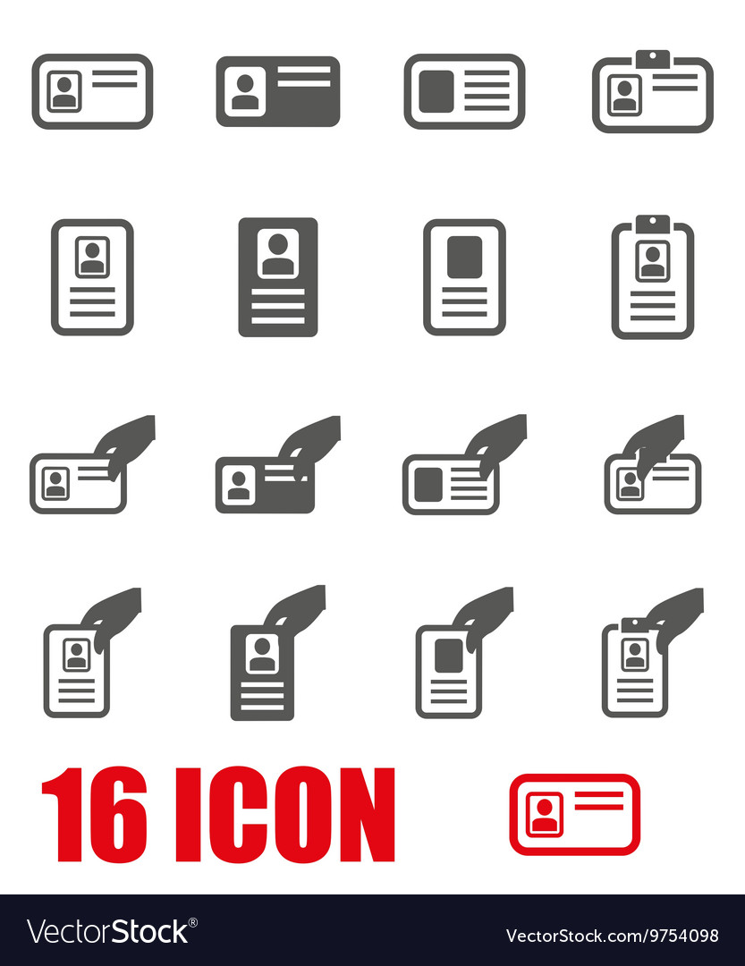 Grey id card icon set Royalty Free Vector Image