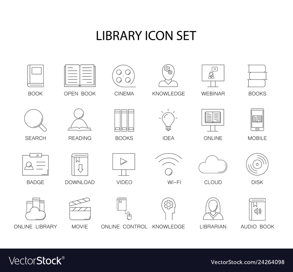 Line icons set library and online library pack Vector Image