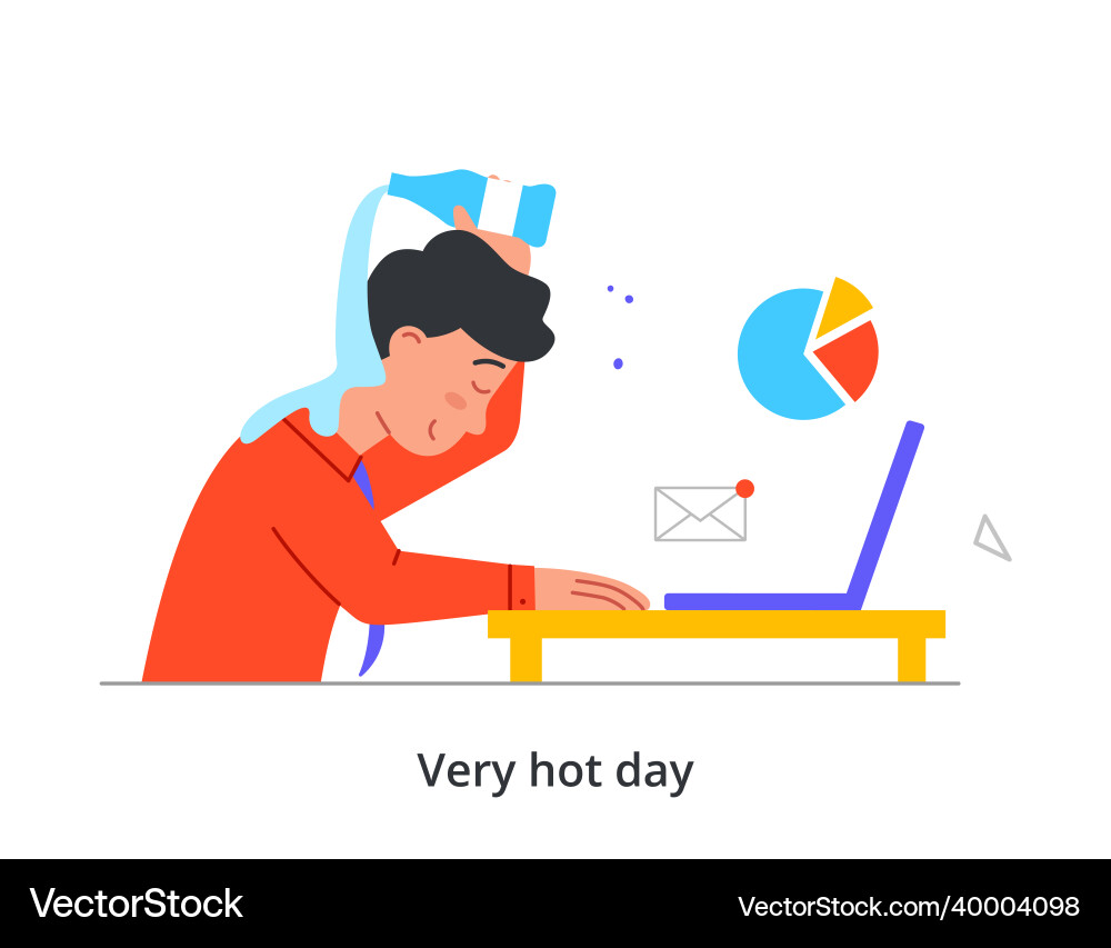 Man works in heat concept Royalty Free Vector Image