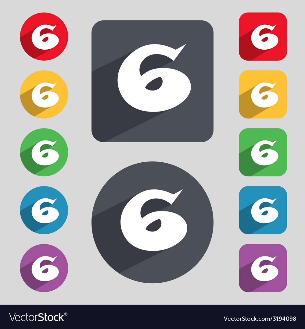 Number six icon sign set of coloured buttons Vector Image Number six icon sign set of coloured buttons Vector Image
