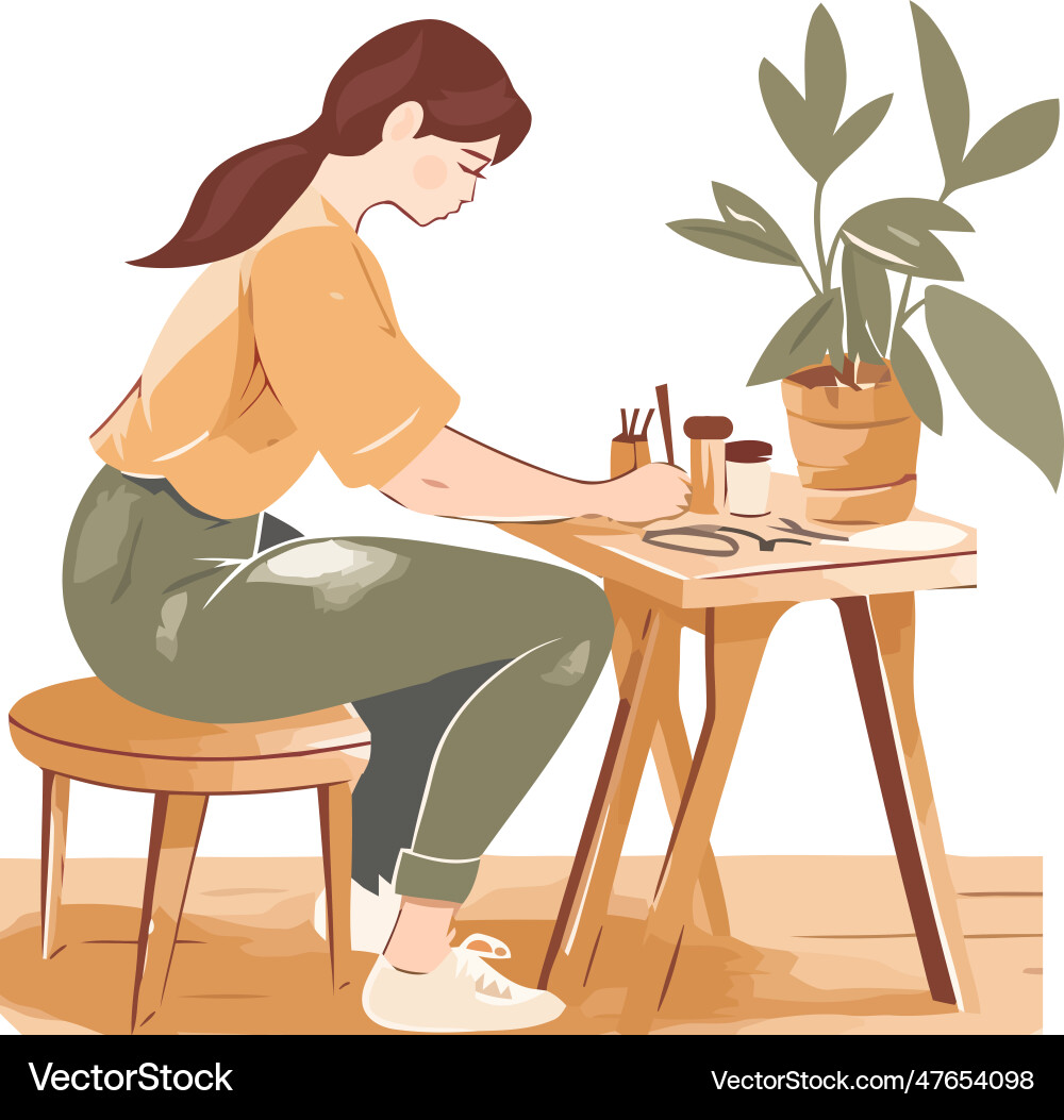 One person sitting at table working indoors Vector Image