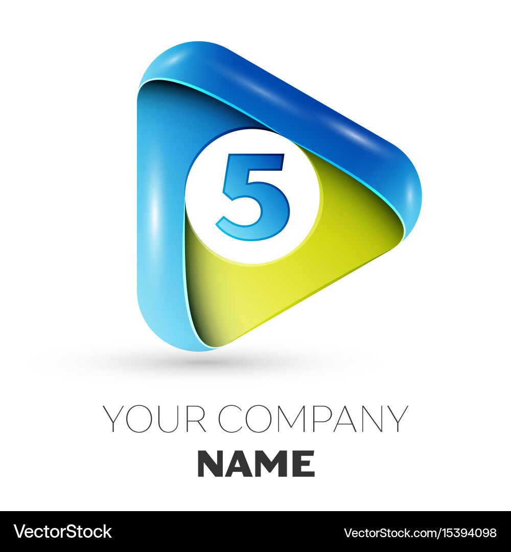 Realistic number five logo in colorful triangle Vector Image