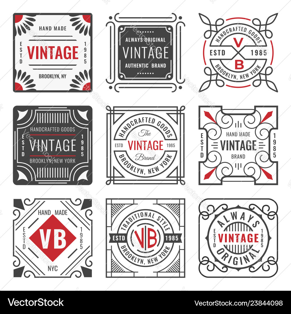Set nine stylish line insignias decorative Vector Image