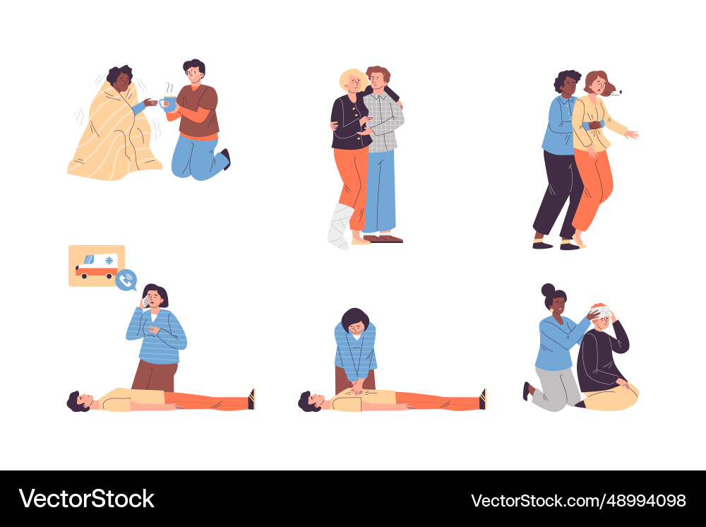 Set of first aid people flat style Royalty Free Vector Image