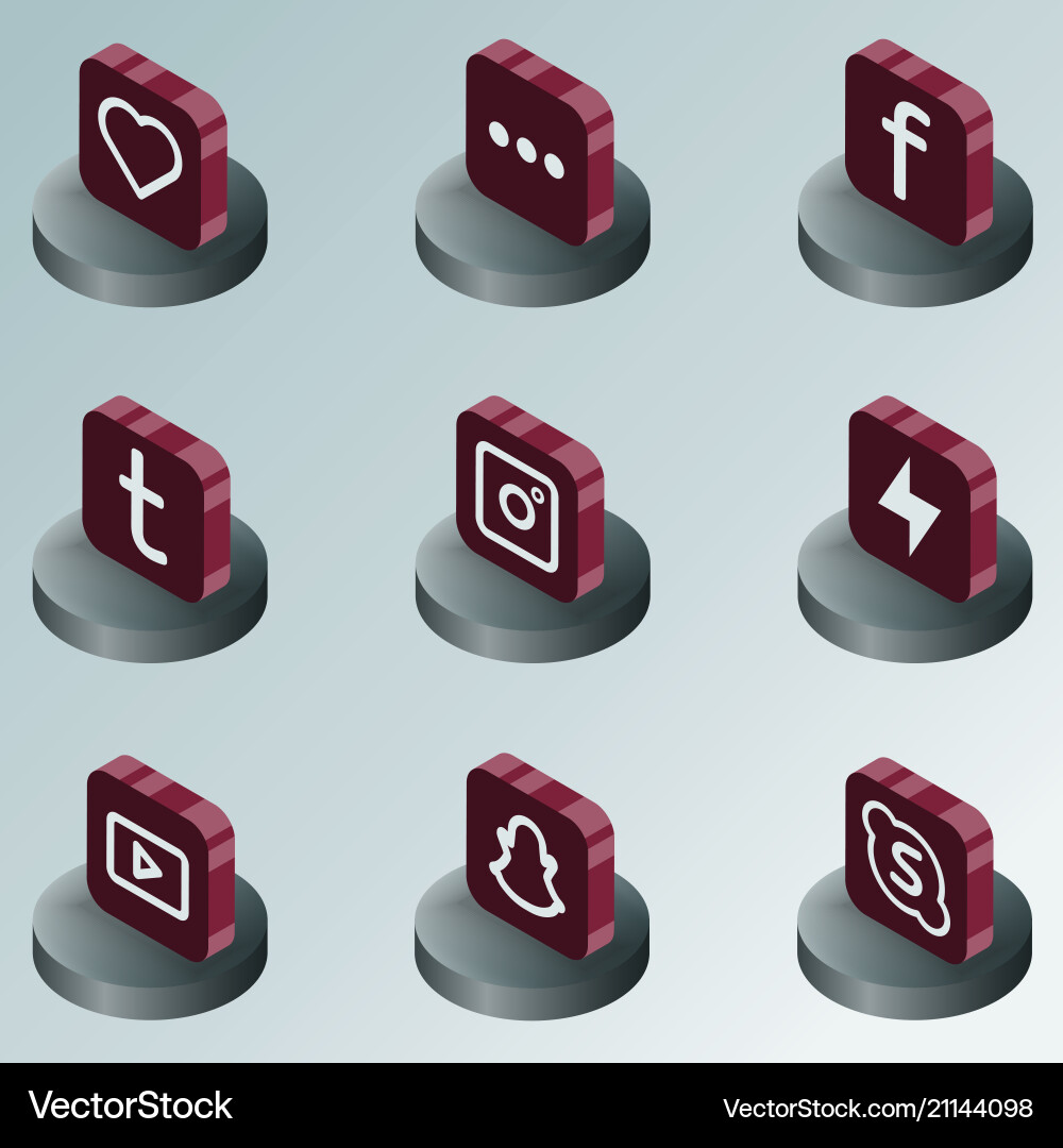 Social network color isometric icons Royalty Free Vector