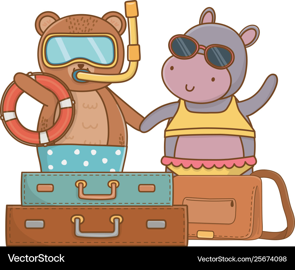 Summer and cute animals cartoons Royalty Free Vector Image