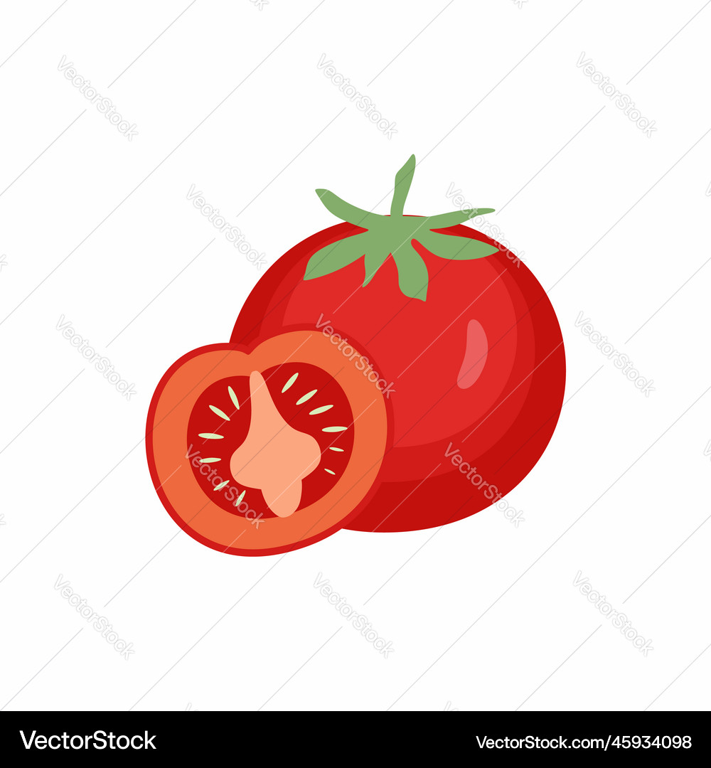 Tomato icon in flat style red tomatoes with green Vector Image