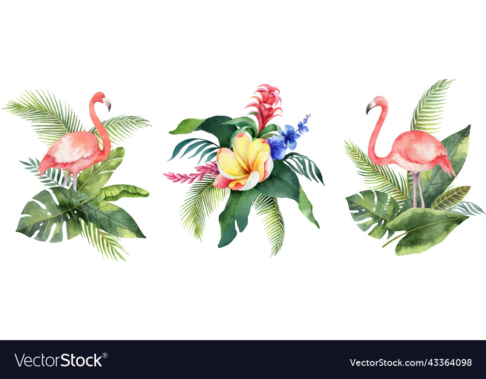 Watercolor set with tropical leaves Royalty Free Vector Watercolor set with tropical leaves Royalty Free Vector