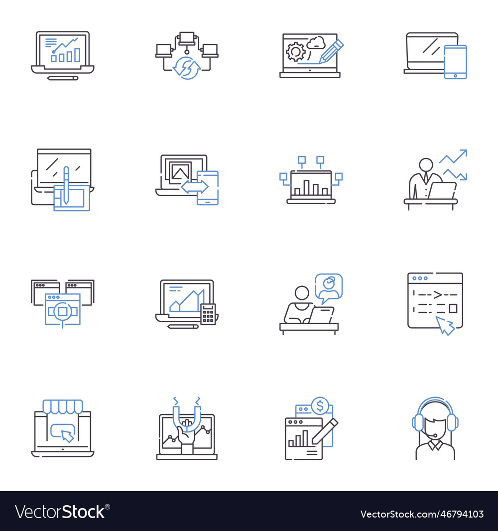 Business laptop line icons collection Royalty Free Vector