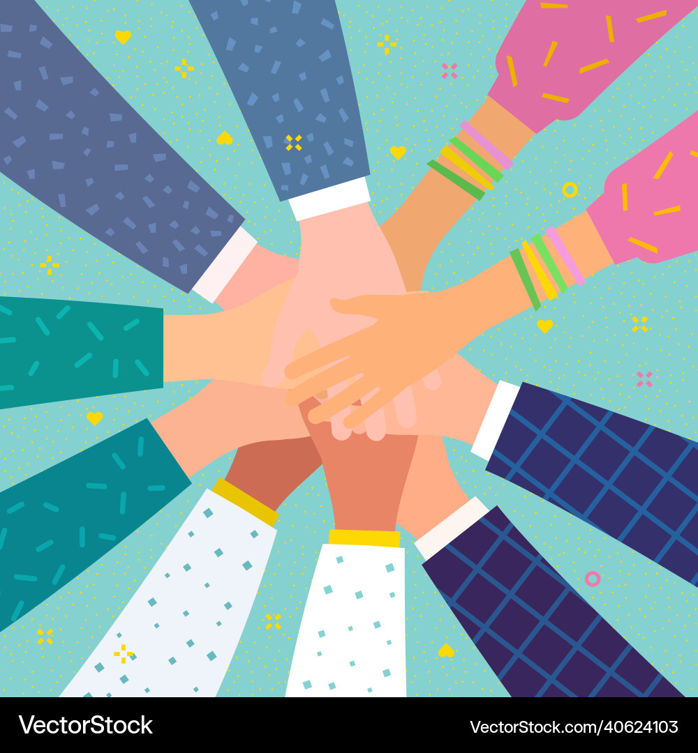 Concept of team work friends with stack of hands Vector Image