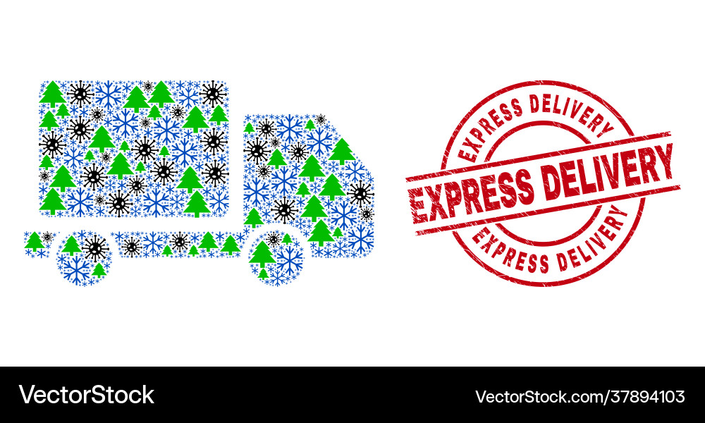 Express delivery distress badge and lorry Vector Image