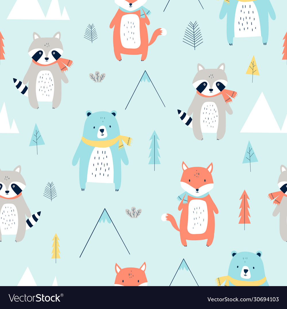 Hand drawing cute animals seamless pattern Vector Image