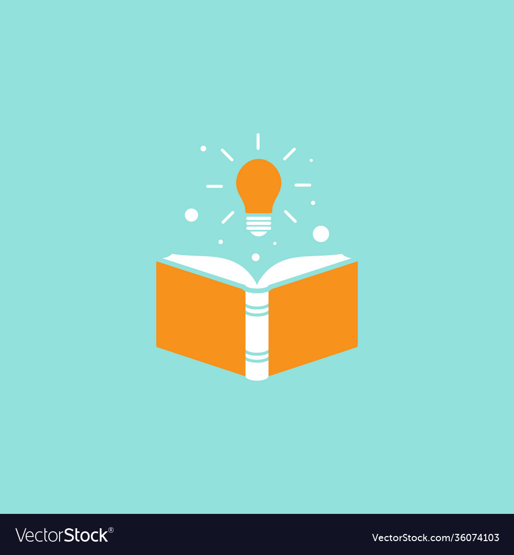 Open book with shining bulb flying out flat icon Vector Image