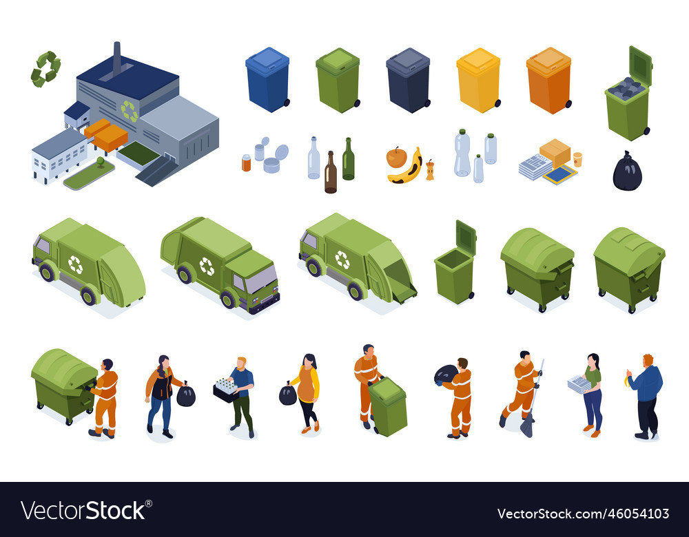 Recycling isometric icon set Royalty Free Vector Image Recycling isometric icon set Royalty Free Vector Image