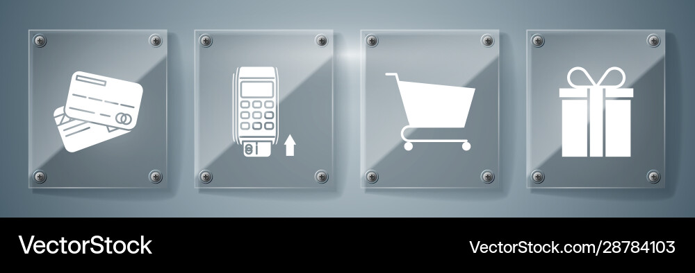 Set gift box shopping cart pos terminal Royalty Free Vector