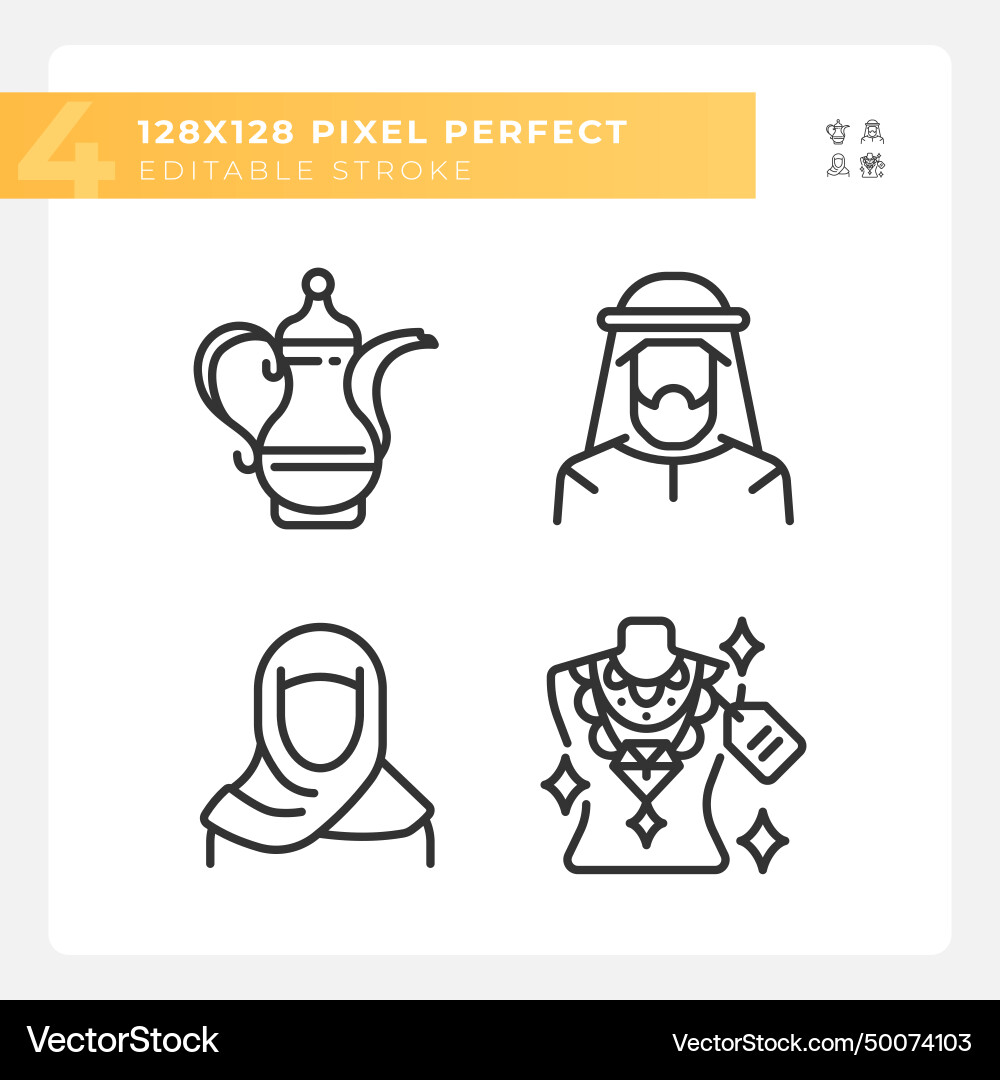 Unique arabic culture linear icons set Royalty Free Vector