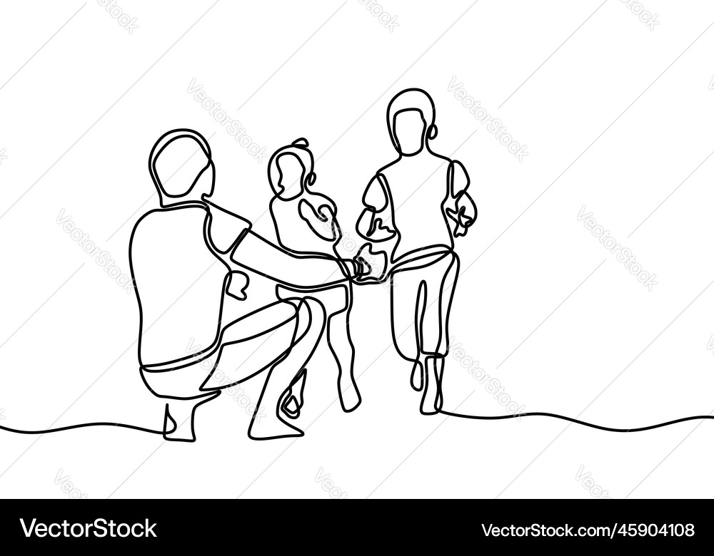 Continuous line drawing of cute two children Vector Image