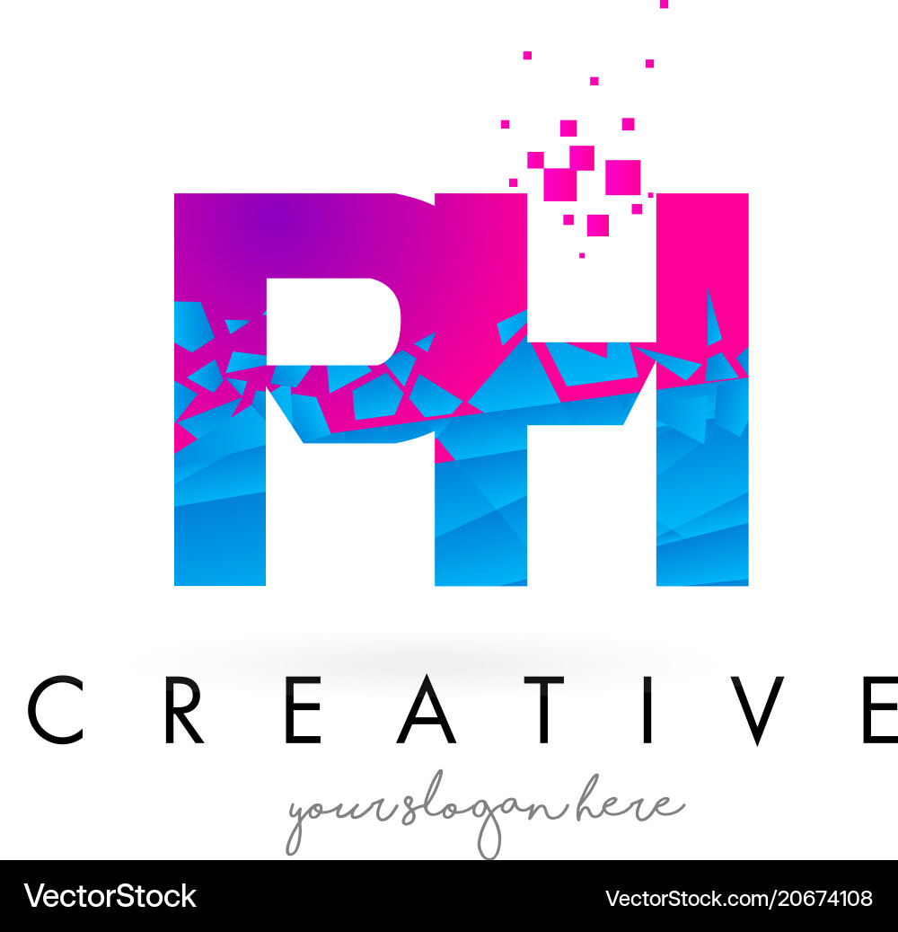 Ph p h letter logo with shattered broken blue Vector Image