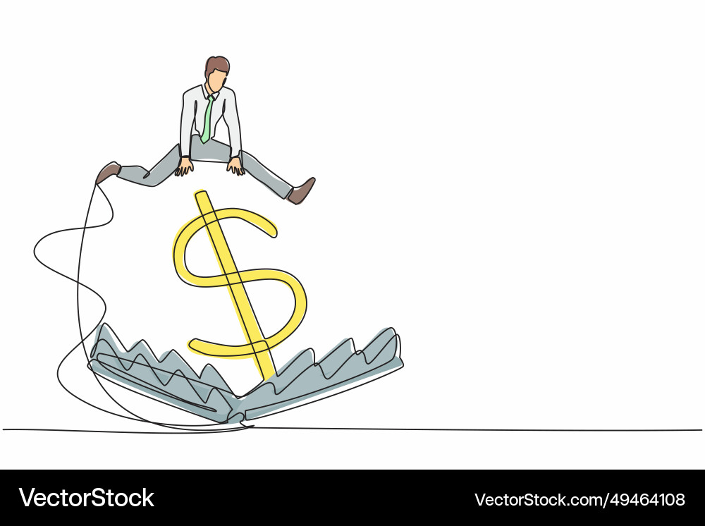 Single one line drawing businessman jumping over Vector Image