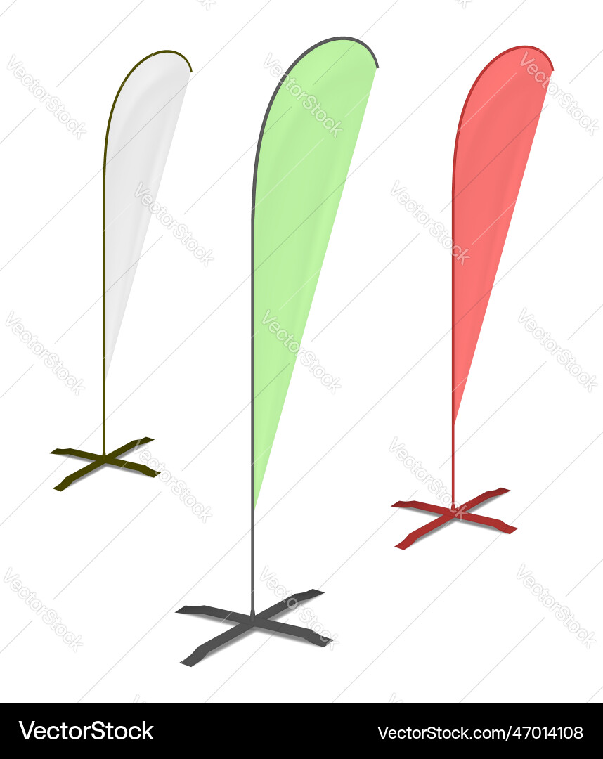 White blank teardrop flag banner stand mockup Vector Image