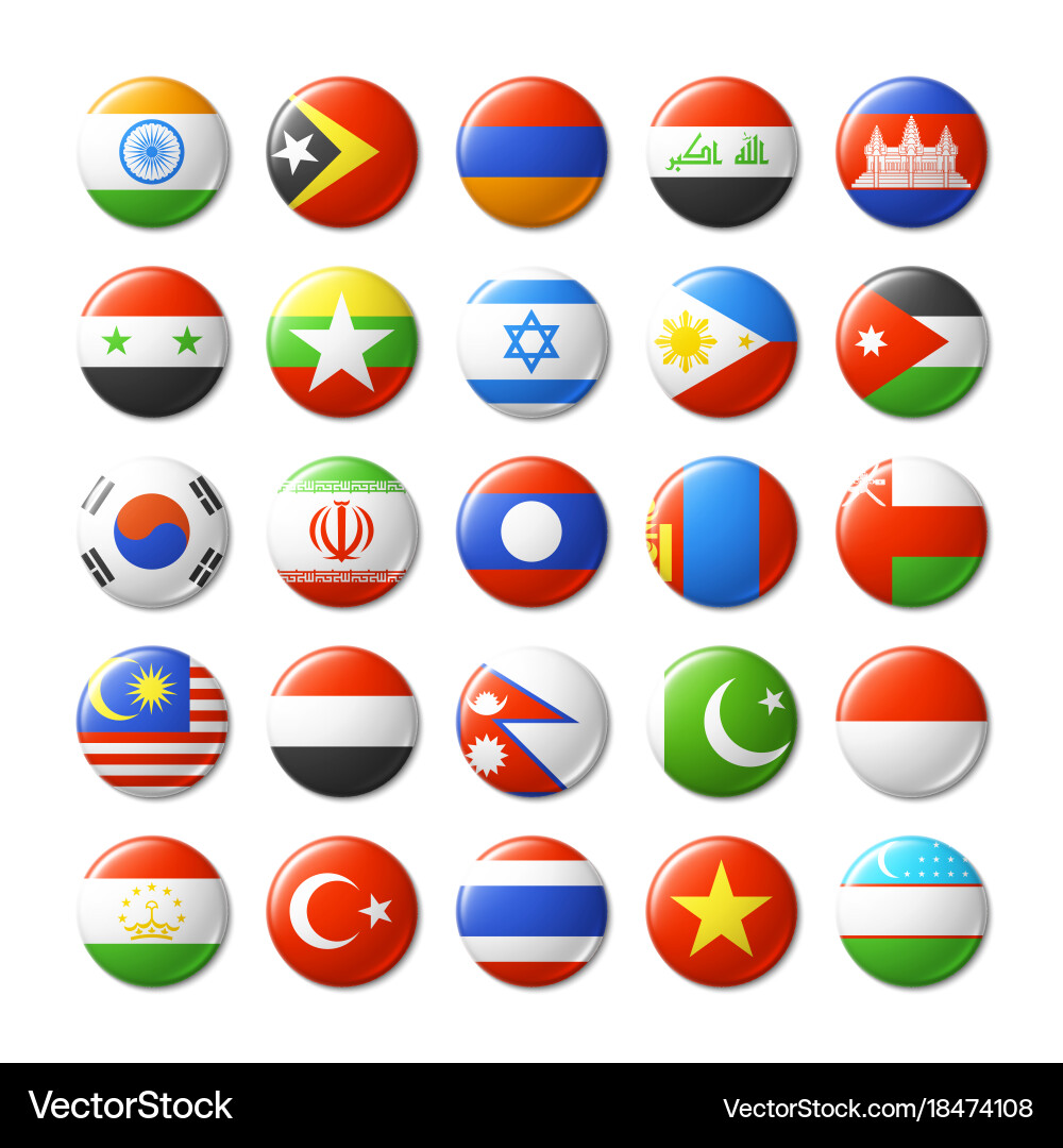 World flags round badges magnets asia Royalty Free Vector