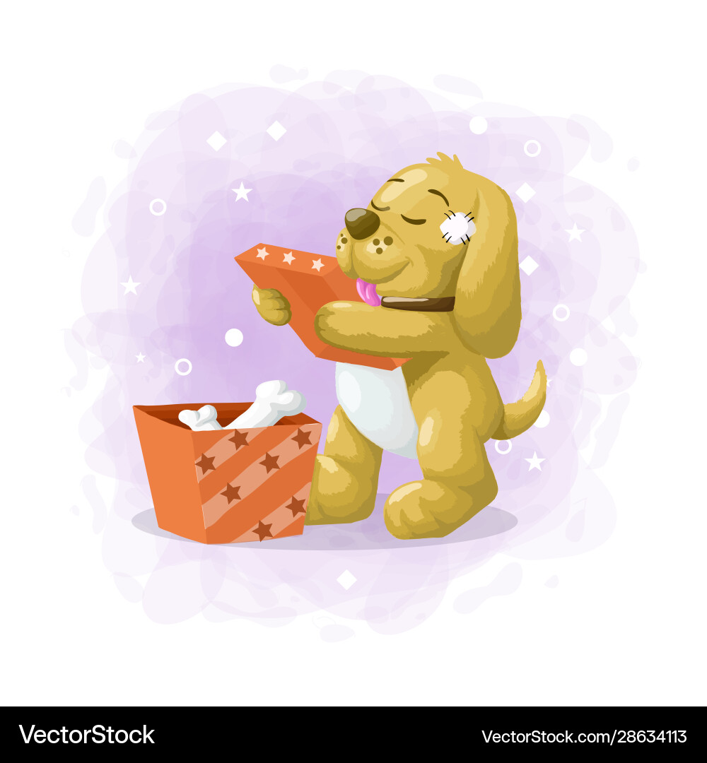 Cartoon cute dog get gift box Royalty Free Vector Image