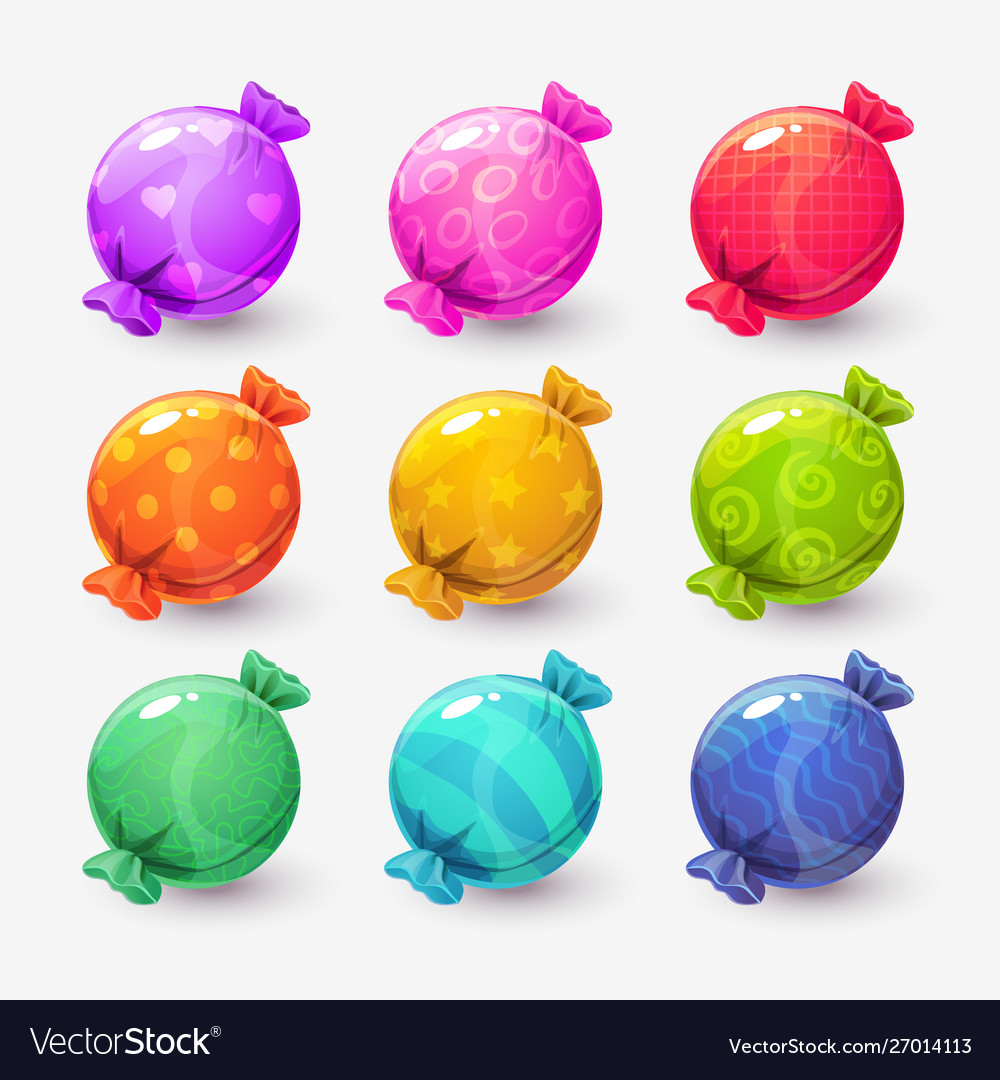Cute cartoon colorful round wrapped candies Vector Image Cute cartoon colorful round wrapped candies Vector Image