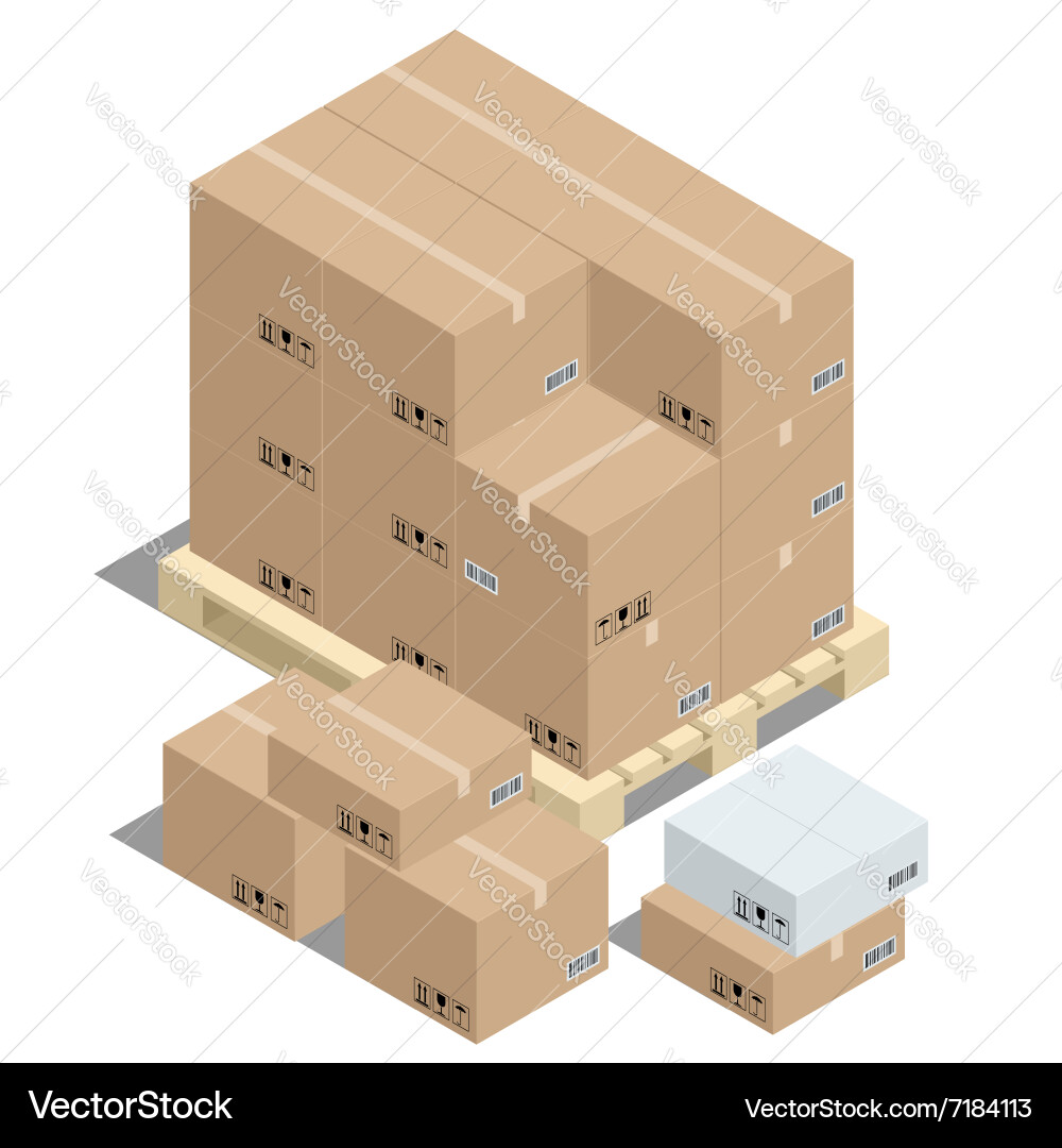 Group stacked cardboard boxes on wooden pallets Vector Image