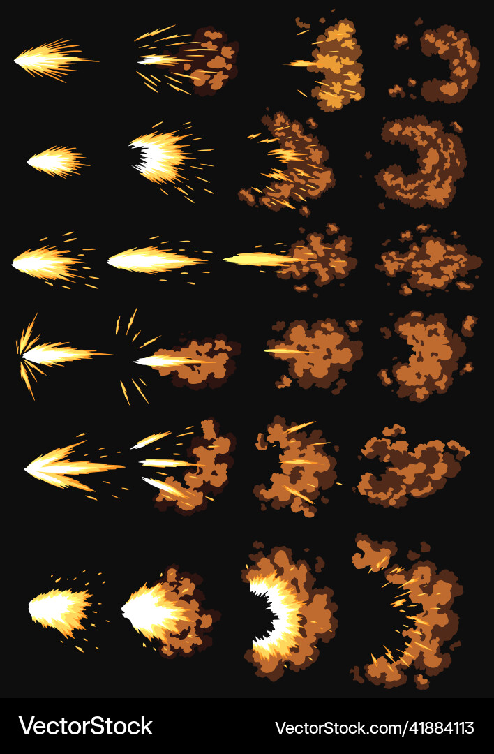 Gun flashes or gunshot animation collection Vector Image