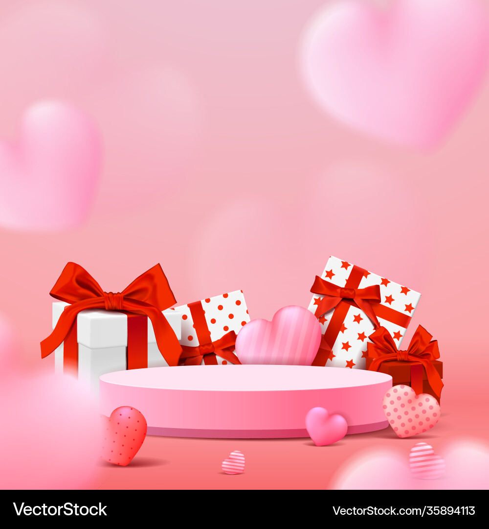 Happy valentines day podium display stand mockup Vector Image