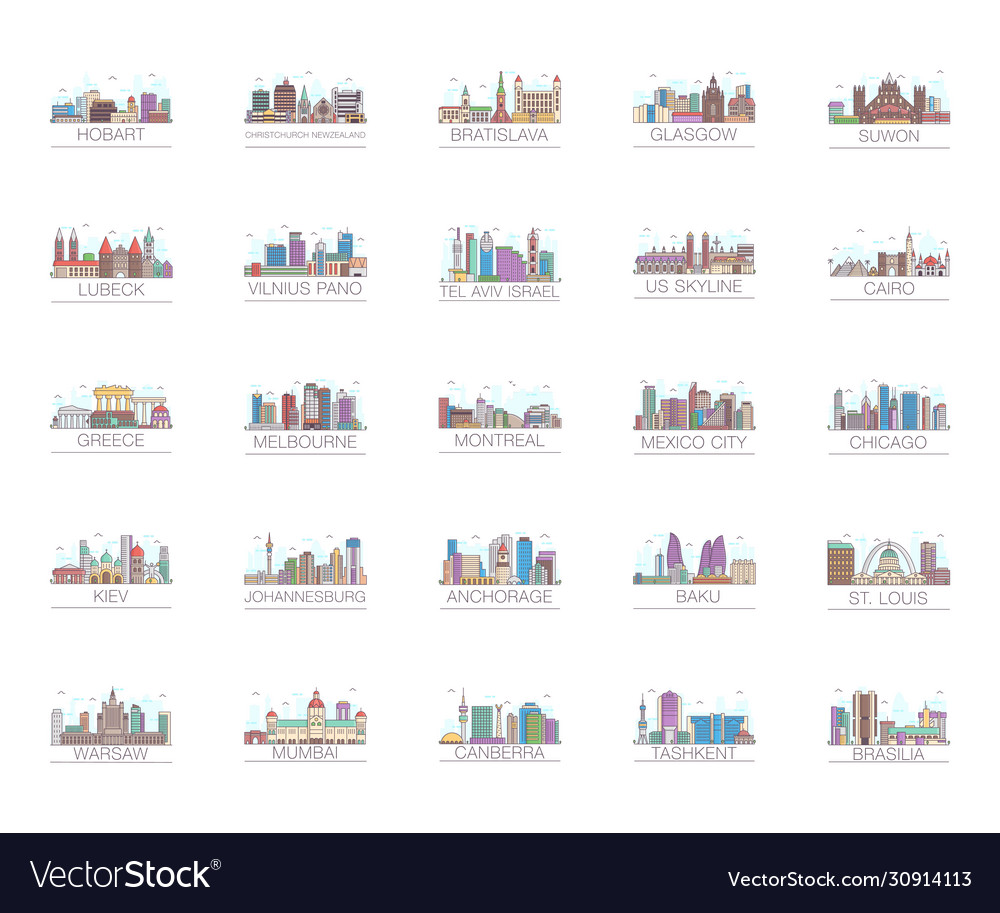 Skyscraper buildings flat pack Royalty Free Vector Image