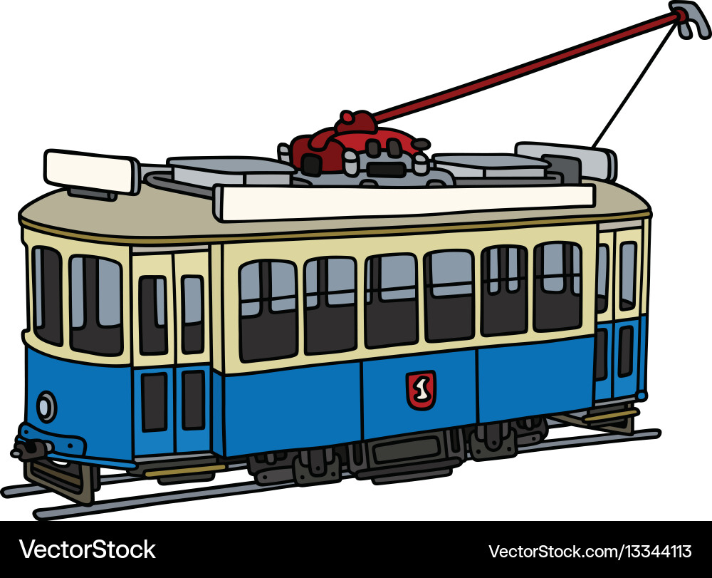 Vintage blue tramway Royalty Free Vector Image