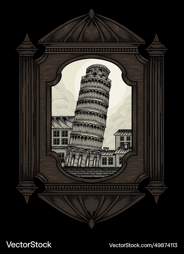 Vintage pisa tower with engraving style Royalty Free Vector