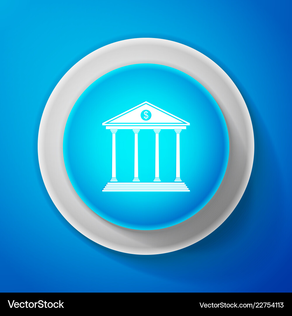 White bank building icon on blue background Vector Image