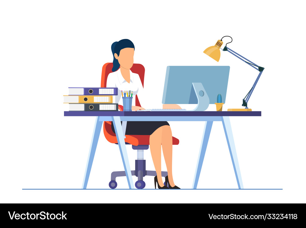 Business woman working on computer Royalty Free Vector Image