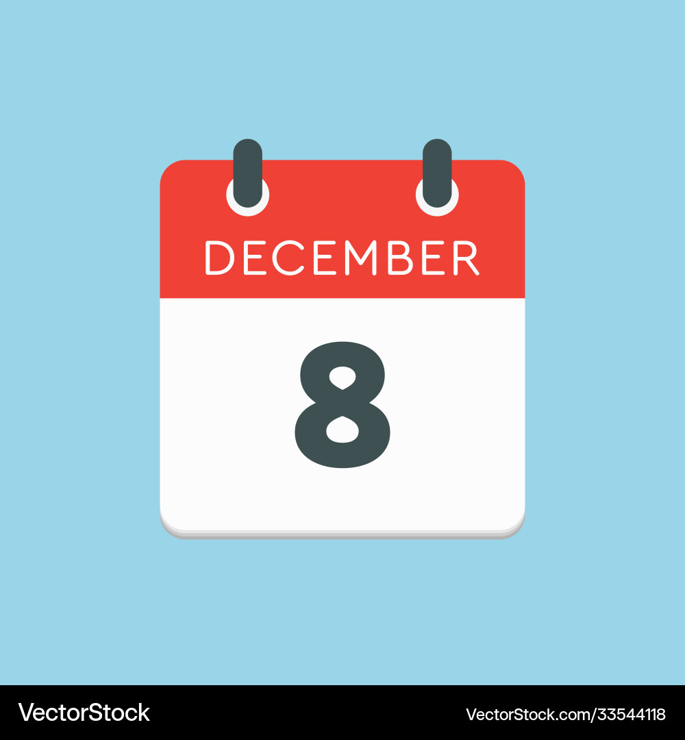 Calendar icon day 8 december template Royalty Free Vector