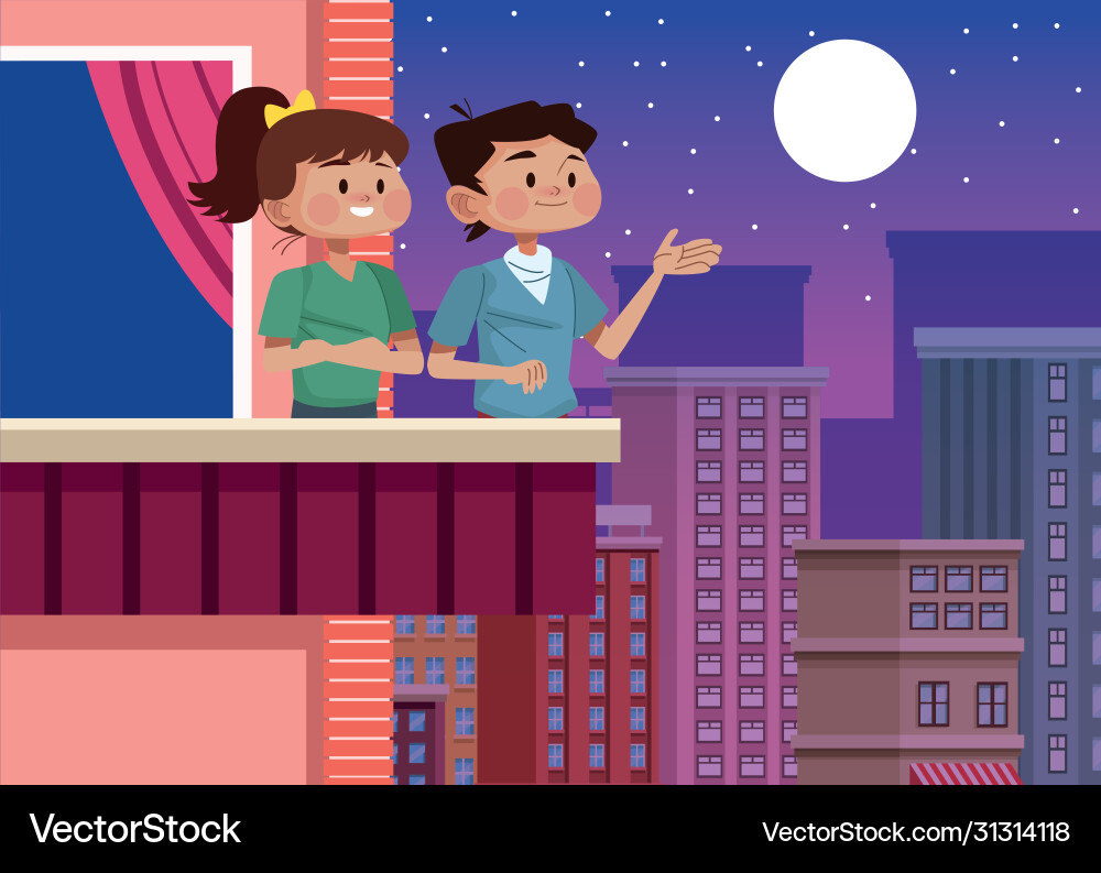 Couple on house balcony scene Royalty Free Vector Image
