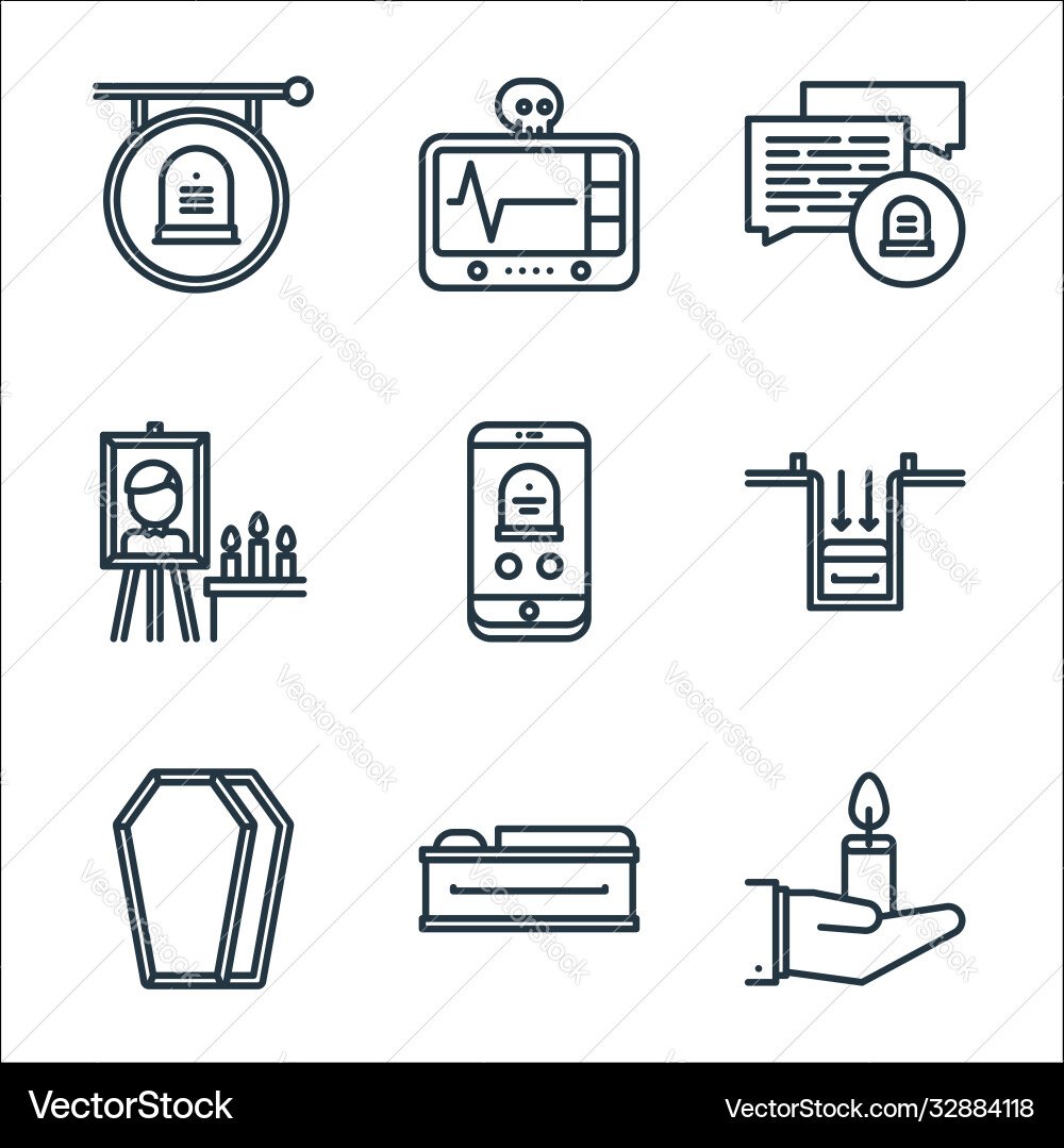 Funeral line icons linear set quality line set Vector Image