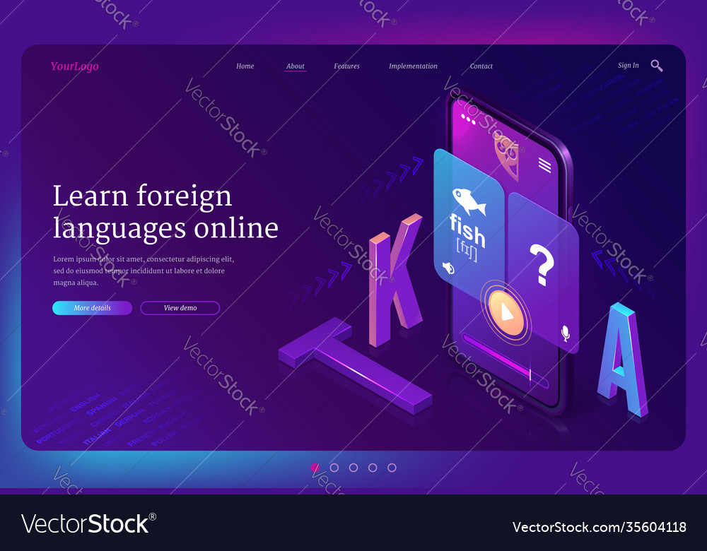 Online foreign language learn isometric landing Vector Image Online foreign language learn isometric landing Vector Image