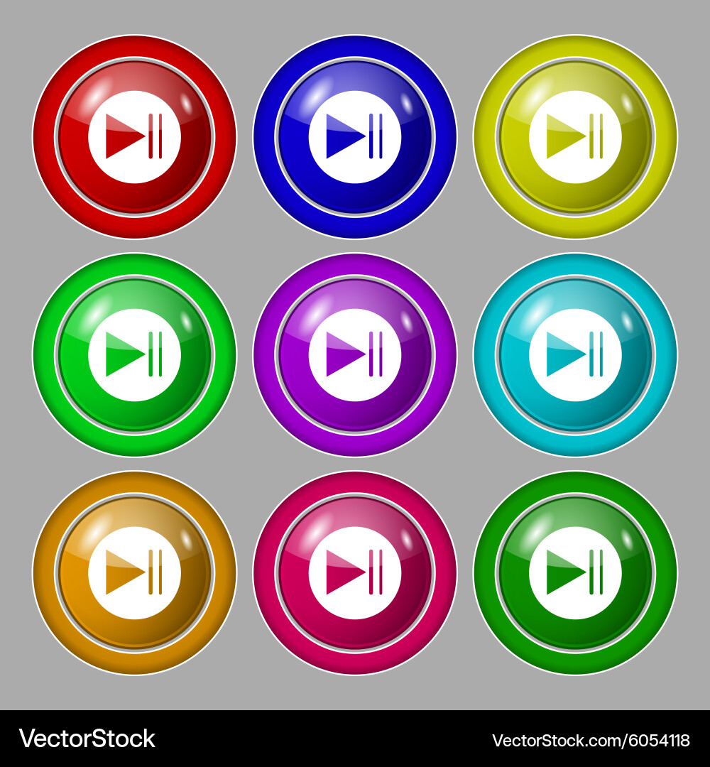 Play button icon symbol on nine round colourful Vector Image