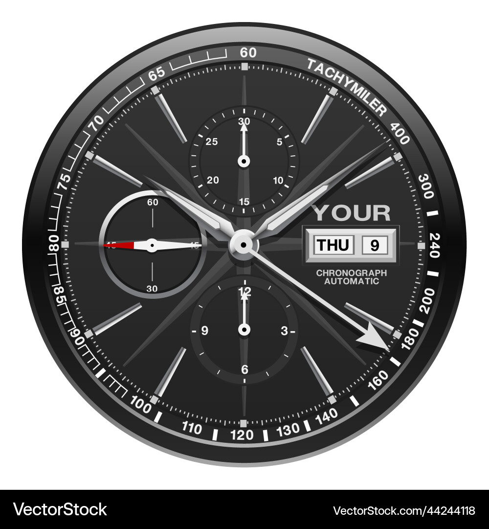 Realistic black grey metallic clock watch face Vector Image
