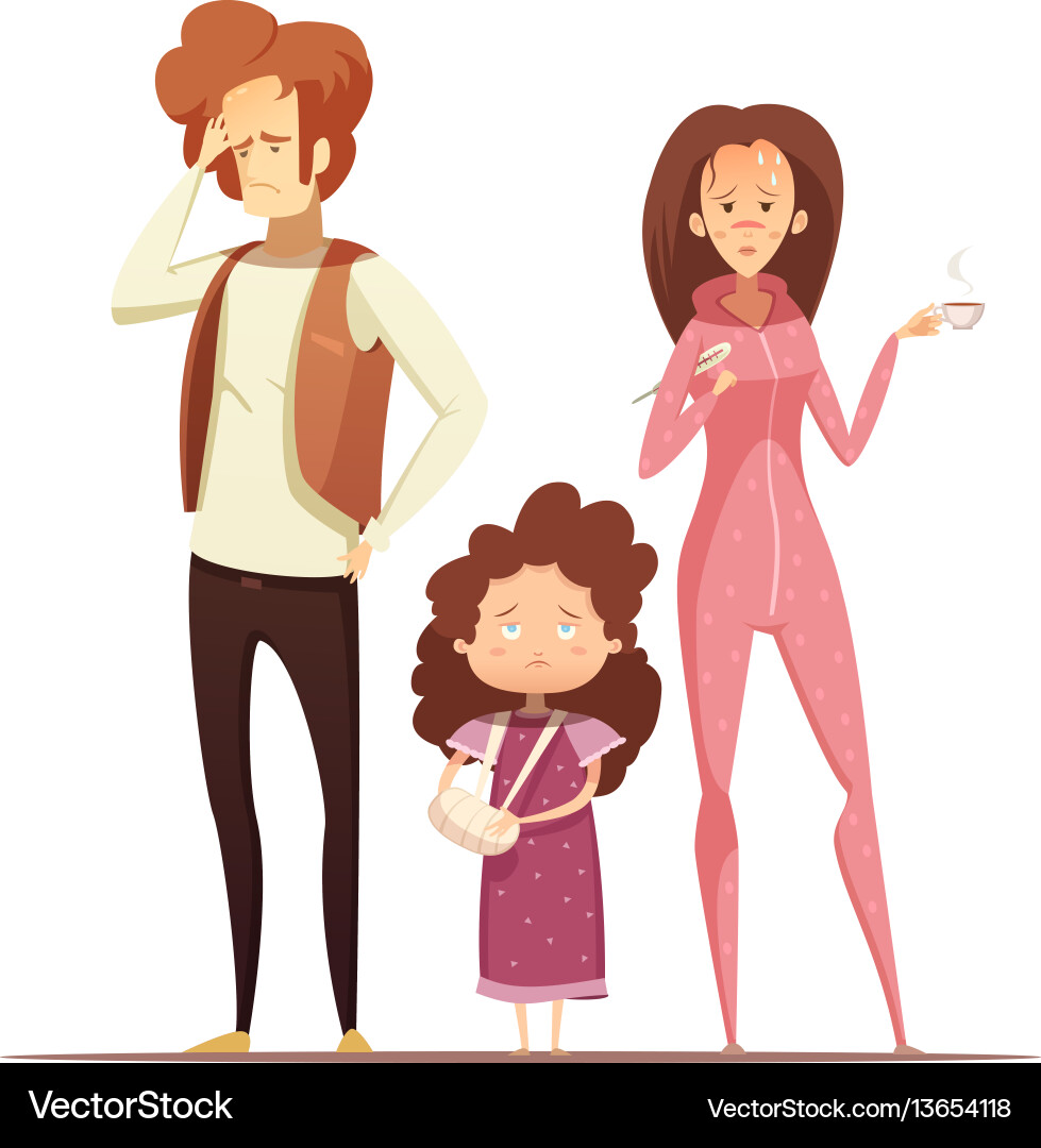Sick mother with flu cartoon Royalty Free Vector Image