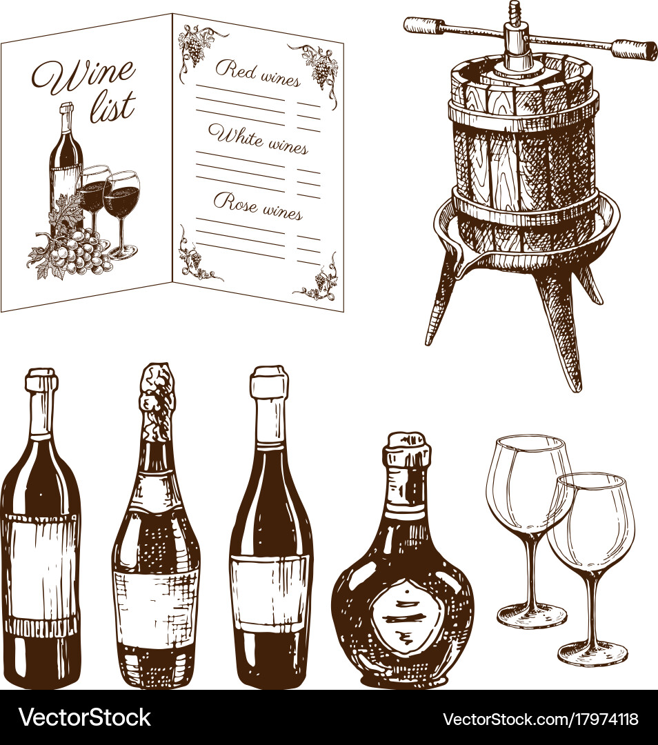 Vintage winery wine production handmade draft Vector Image