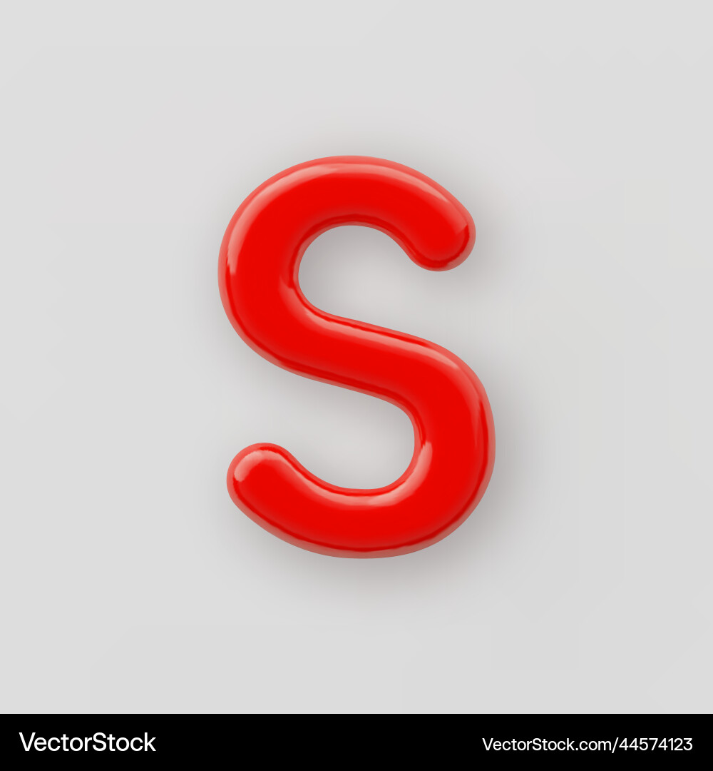 3d red plastic uppercase letter s with a glossy Vector Image
