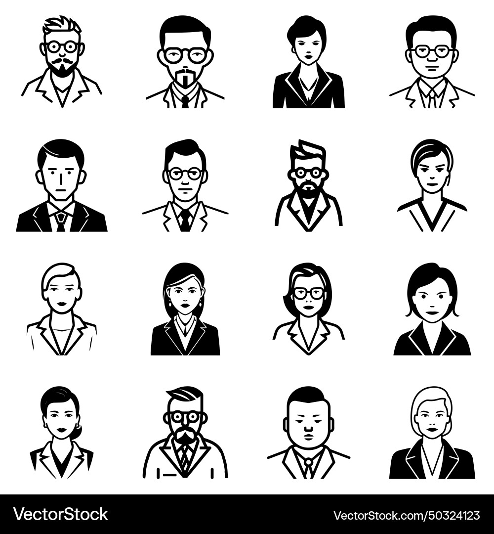 Business people flat icon set isolated on white Vector Image