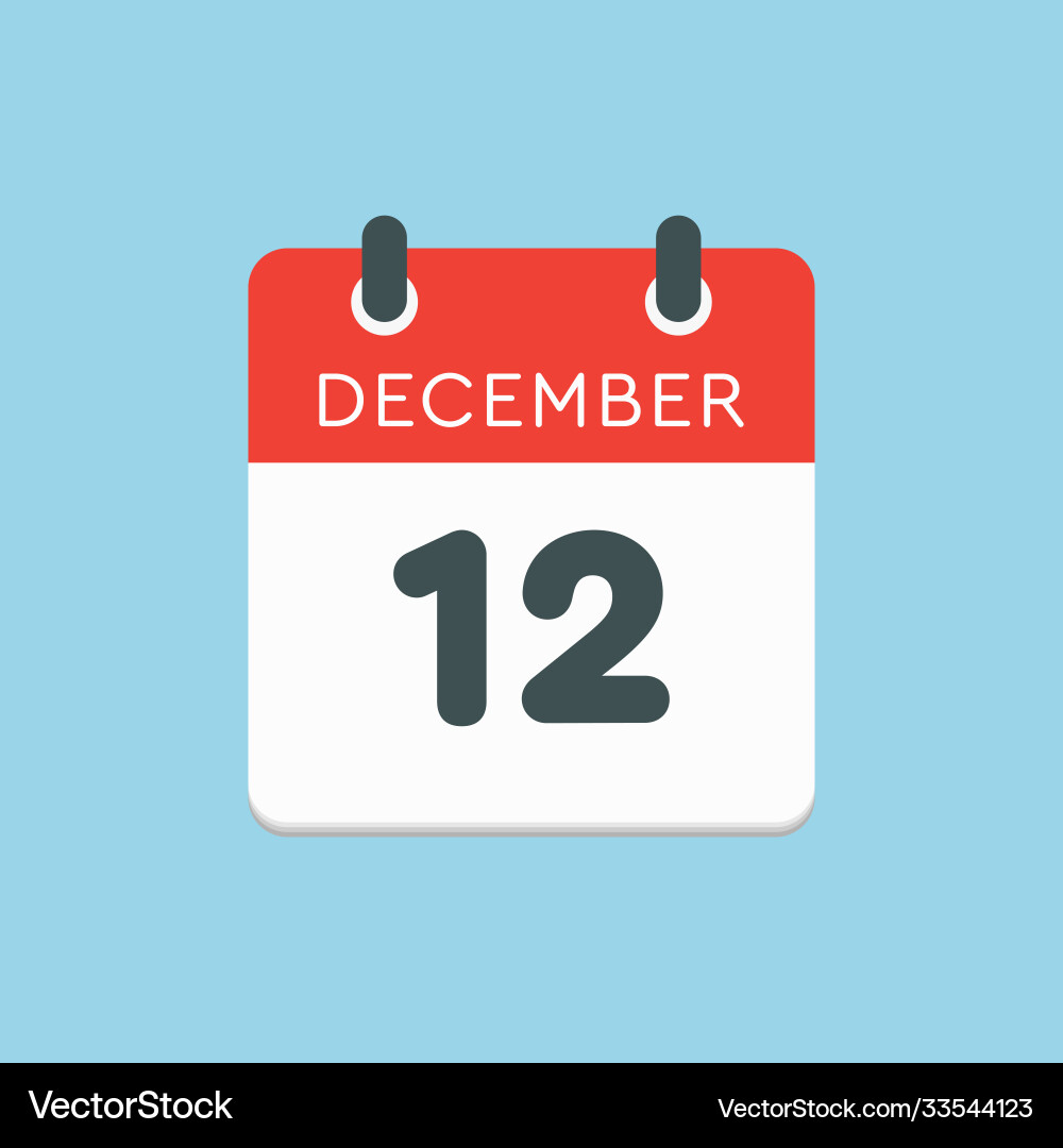 Calendar icon day 12 december template Royalty Free Vector