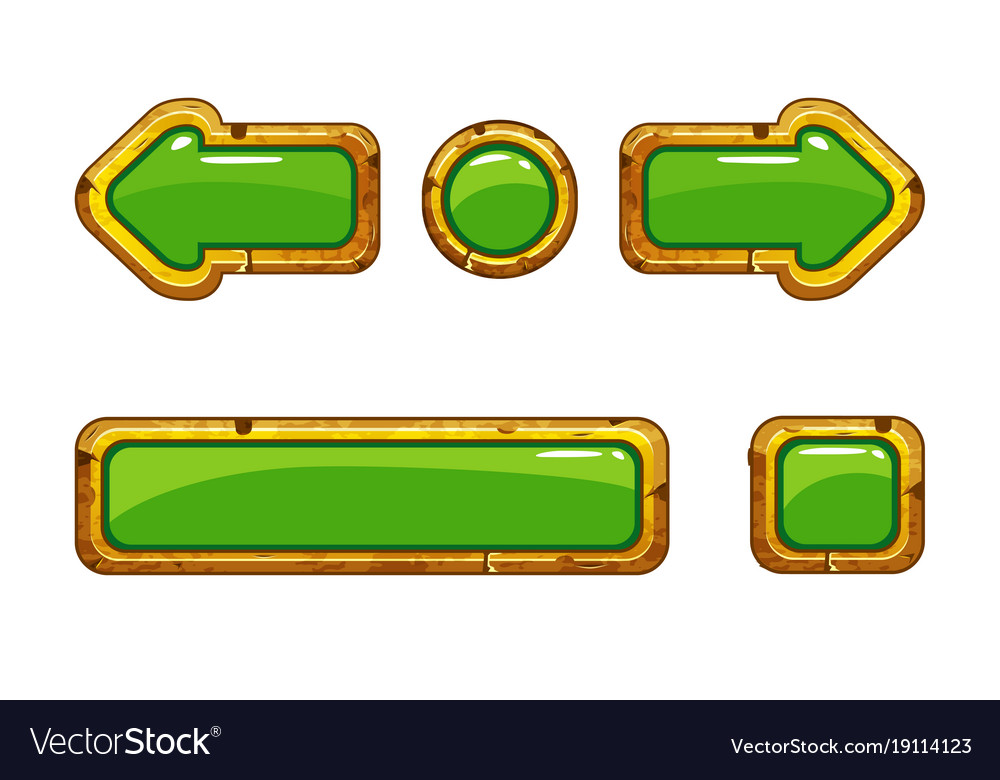 Cartoon gold old green buttons for game or web Vector Image