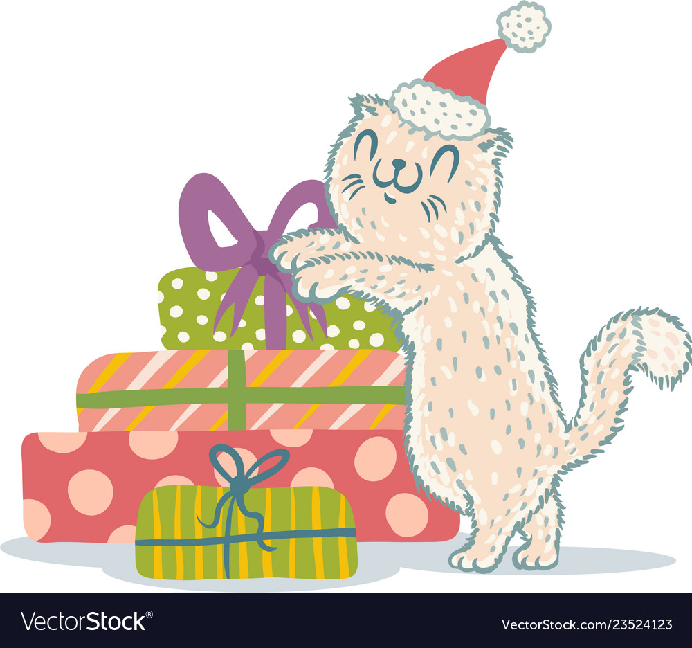 Cat with christmas gifts Royalty Free Vector Image